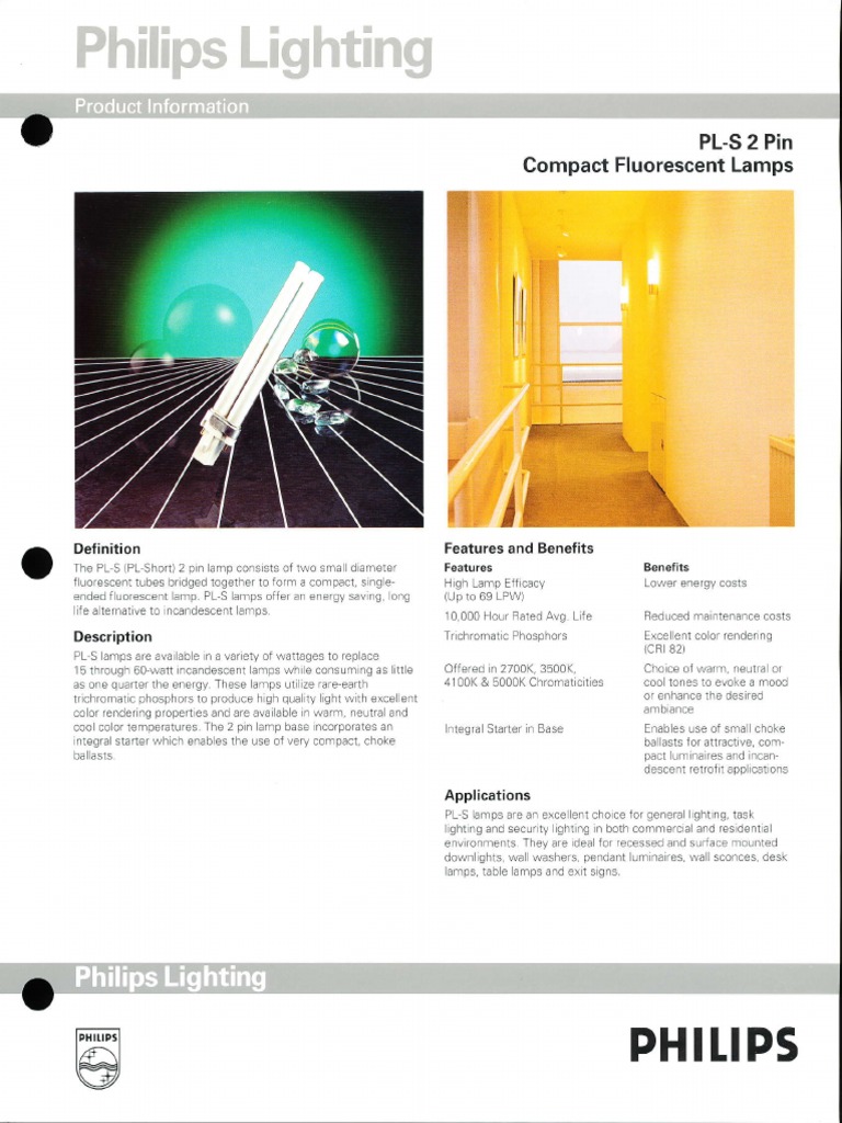 Philips PLS 2-Pin Compact Fluorescent Lamps Bulletin 4-93 | PDF ...
