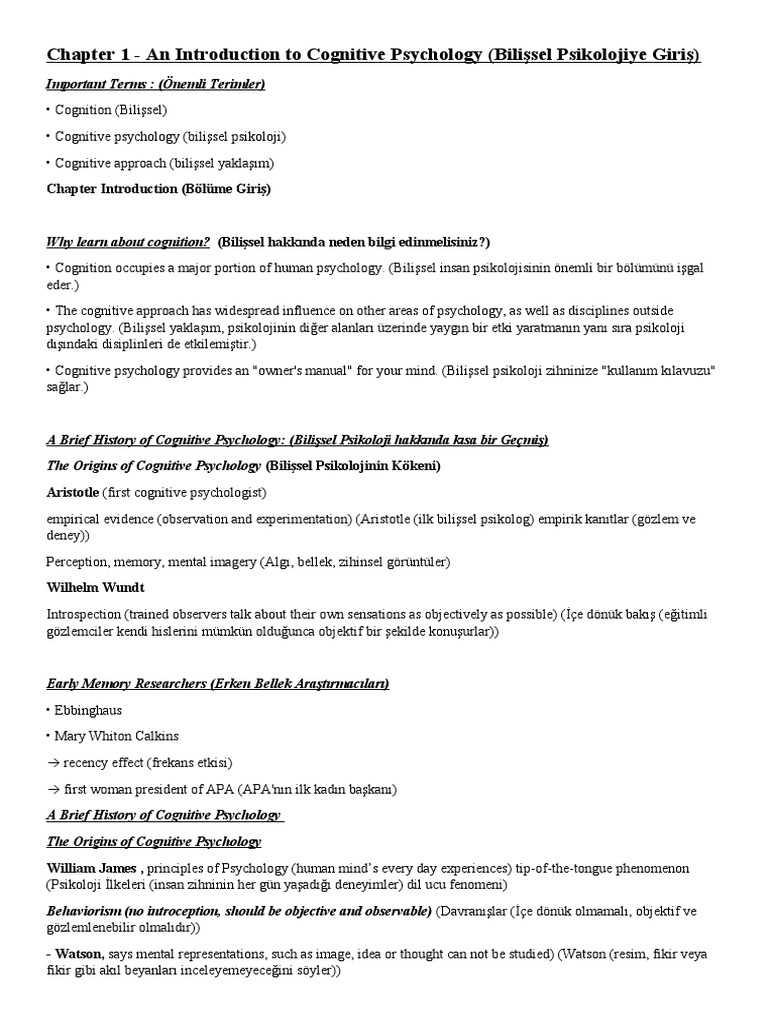 Chapter 1 - An Introduction To Cognitive Psychology (Bilişsel ...