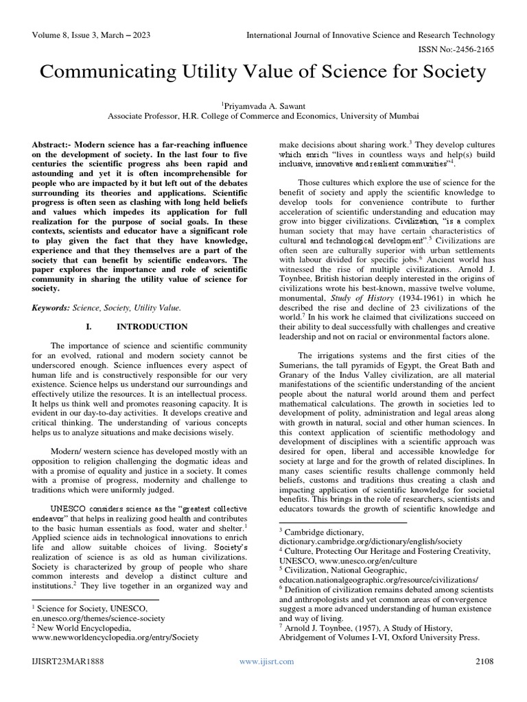 Communicating Utility Value of Science For Society | PDF | Science ...