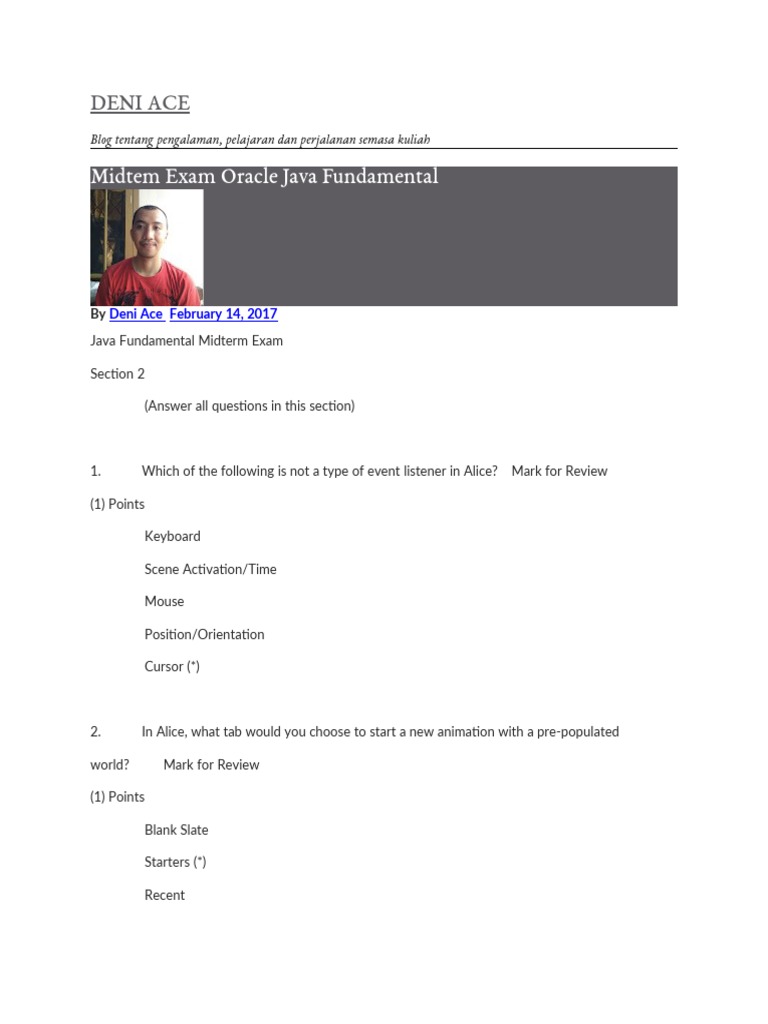 Java Fundamental Midterm Exam | PDF | Boolean Data Type | Inheritance (Object Oriented Programming)