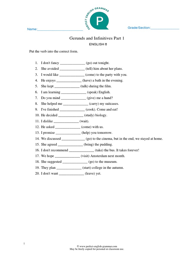 Gerunds and Infinitives Part 1 | PDF