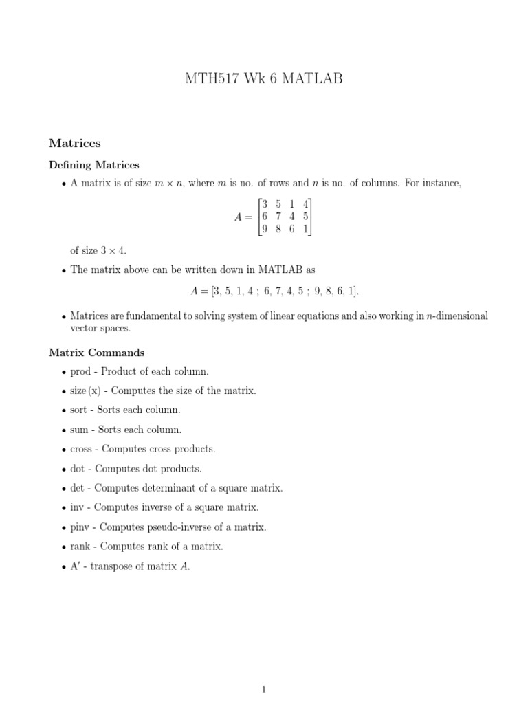 MTH517 WK 6 Lab | PDF | Matrix (Mathematics) | Functional Analysis