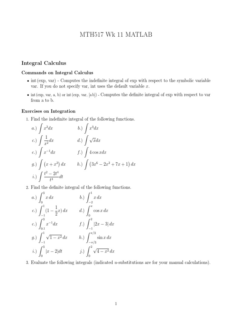 MTH517 MATLAB integrals | PDF | Integral | Area