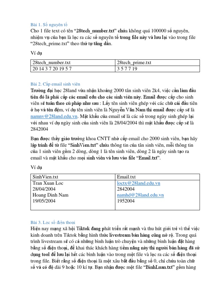 BÀI TẬP FILE (Exercise for Coding) | PDF