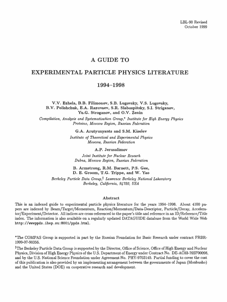 A Guide To Experimental Particle Physics Literature 1994-1998 | PDF | Quark | Electronvolt