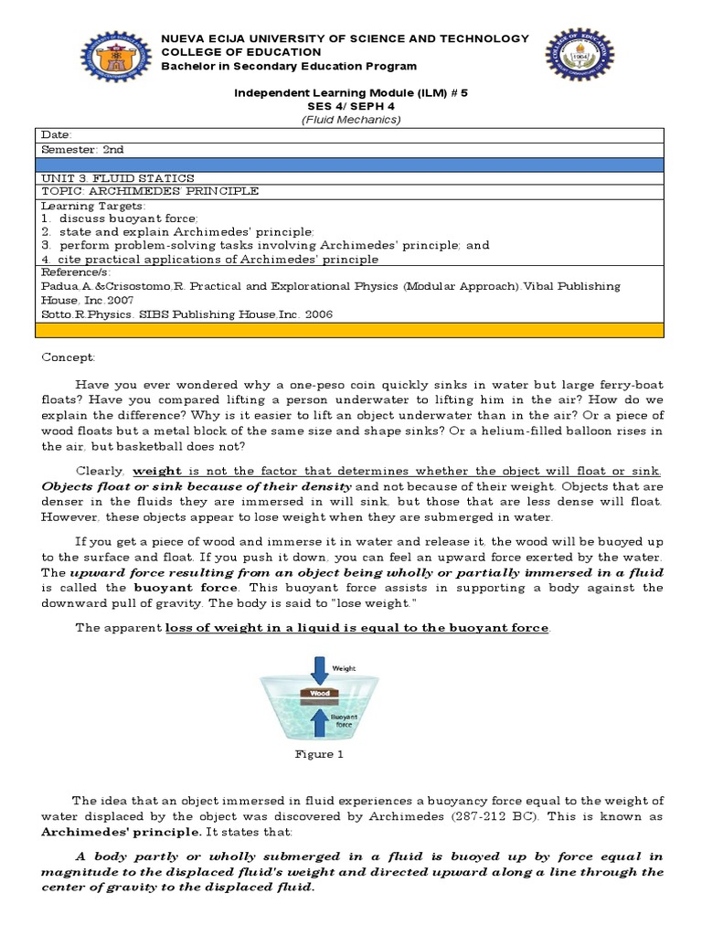 ILM 5 Archimedes' Principle | PDF | Buoyancy | Weight