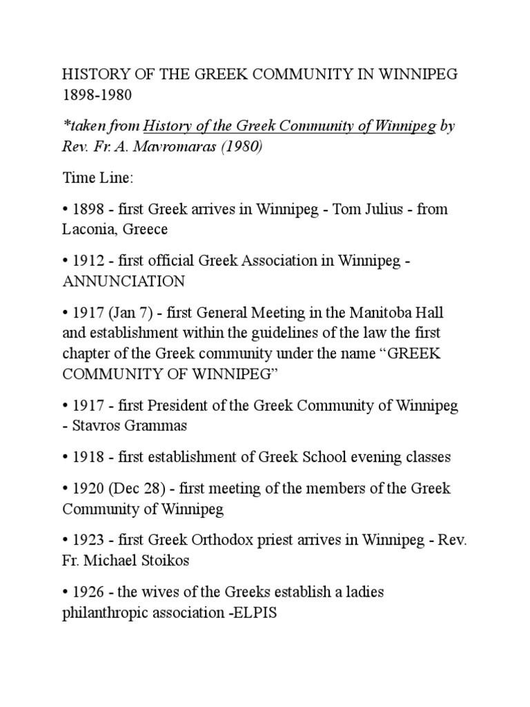 Greek Community History in Winnipeg | PDF