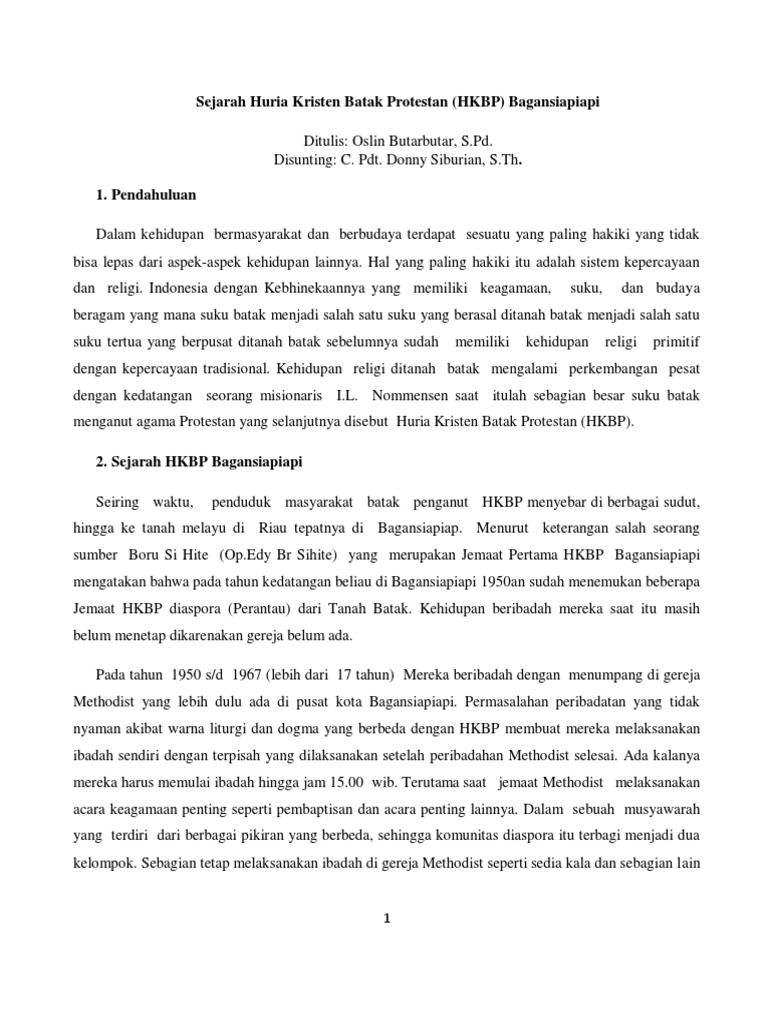 Sejarah HKBP Bagansiapiapi | PDF