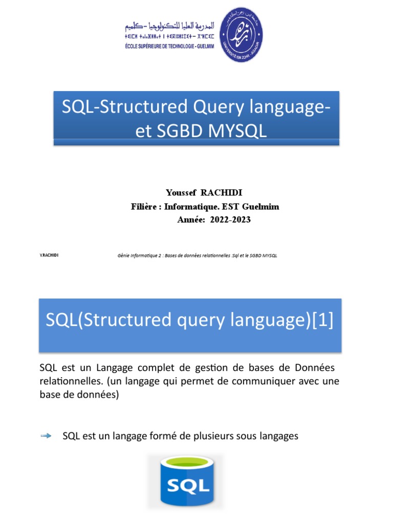 SQL-Structured Query Language-Et SGBD Mysql: Youssef RACHIDI | PDF | Base de données ...