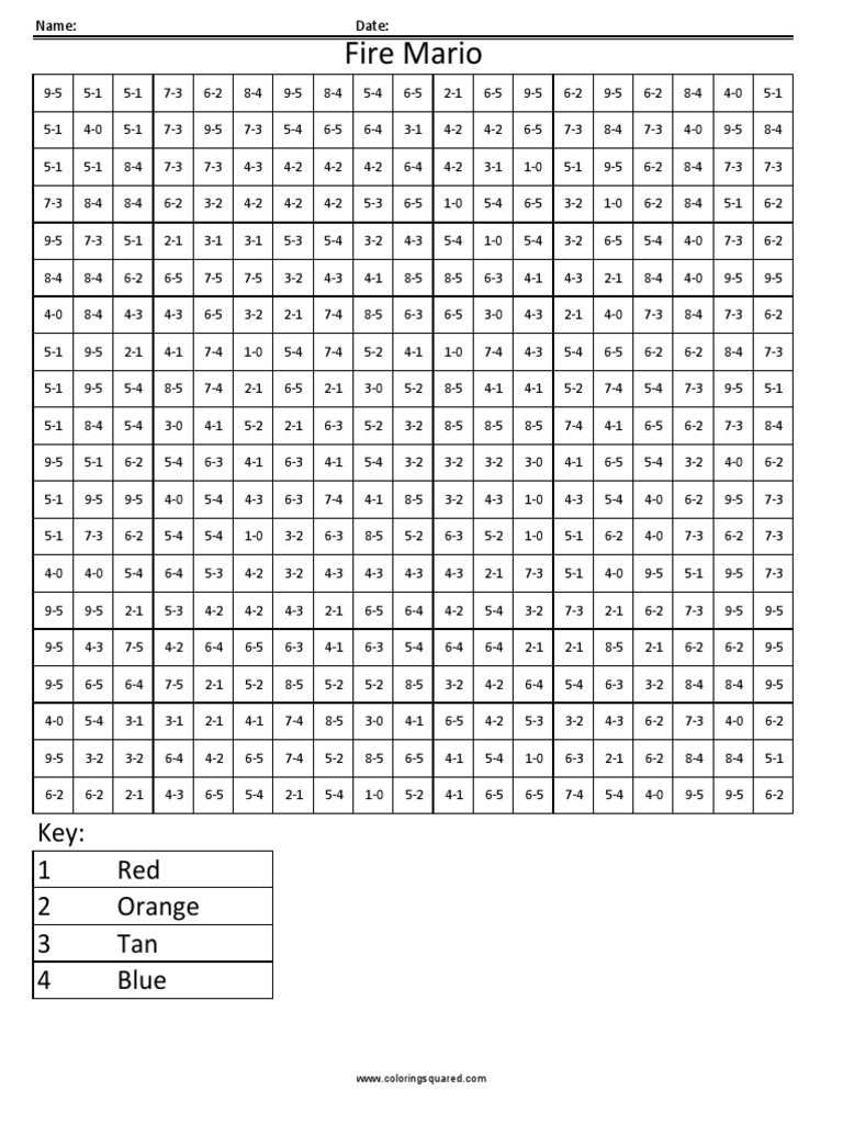 2AS Fire Mario Subtraction Nintendo Coloring | PDF