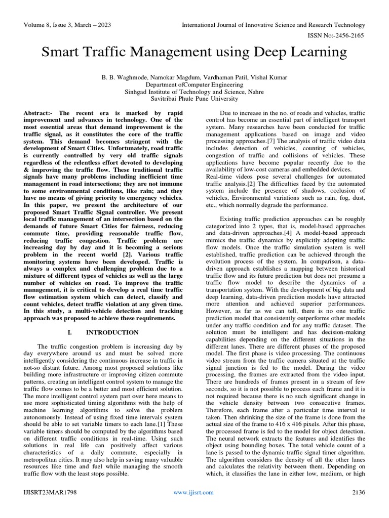 Smart Traffic Management Using Deep Learning | PDF | Traffic | Deep Learning