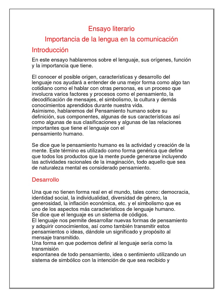 Ensayo Literario | PDF | Comunicación | Pensamiento