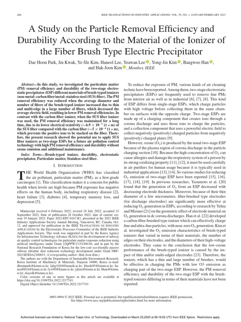 A Study On The Particle Removal Efficiency and Durability According To ...