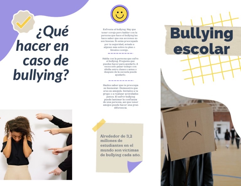 Tríptico Sobre El Bullying Acoso Escolar Creativo Morado y Amarillo | PDF