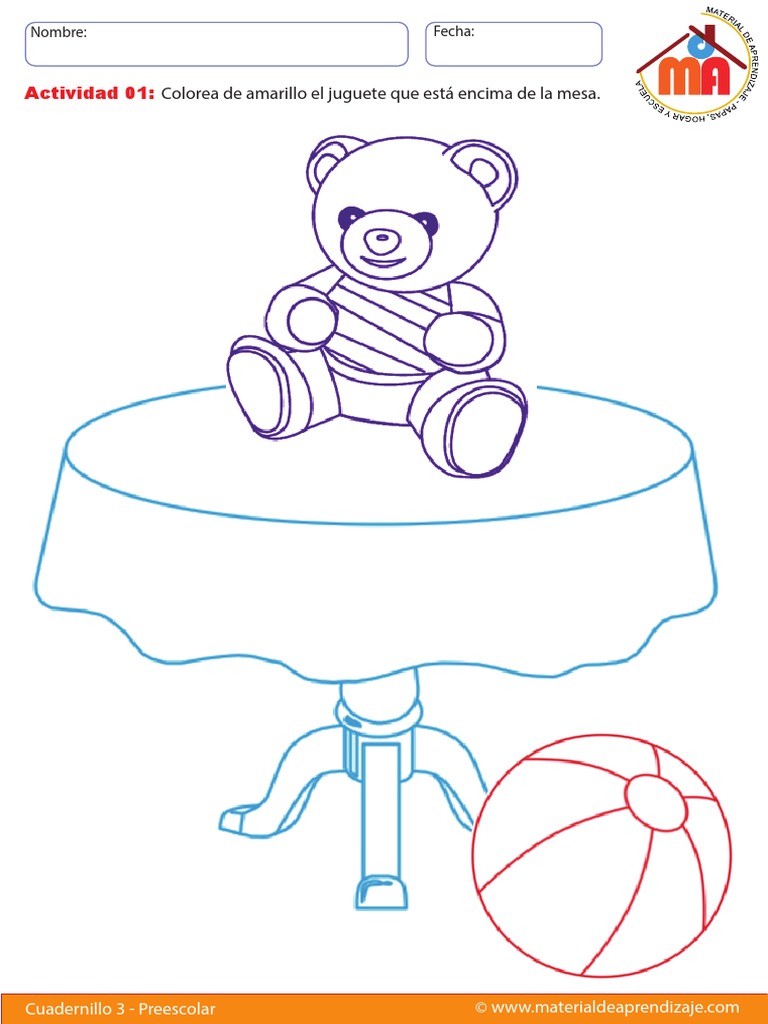Colorea de Amarillo El Juguete Que Está Encima de La Mesa.: Actividad ...
