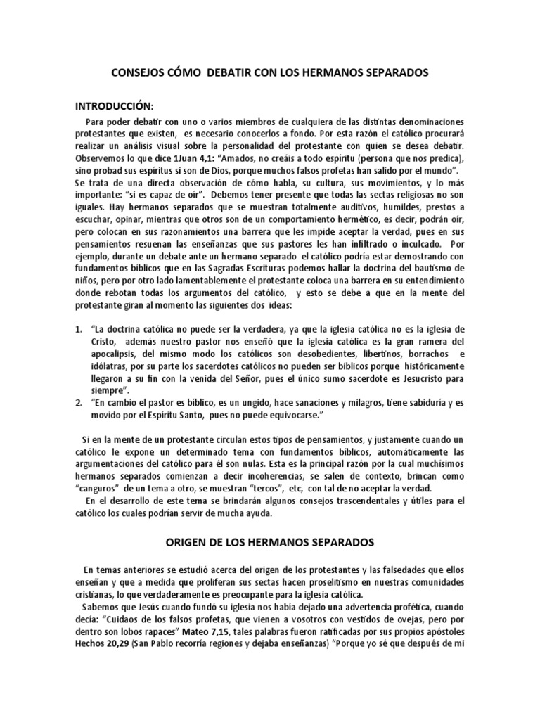 PARTE 1 CÓMO DEBATIR CON LOS HERMANOS SEPARADOS | PDF | Iglesia ...