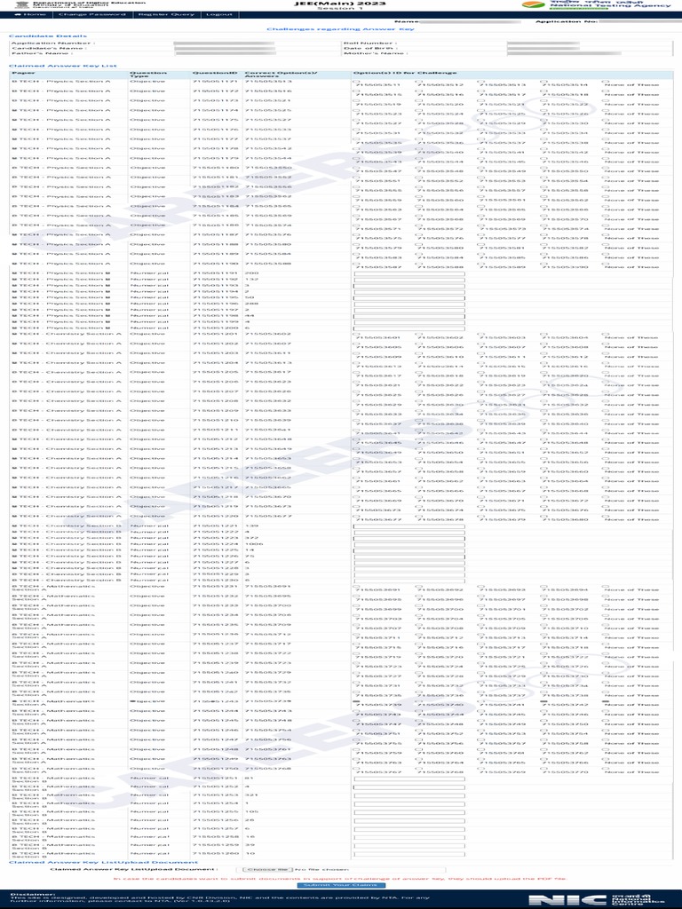 Jee Mains Answer Keys | PDF | Multiple Choice