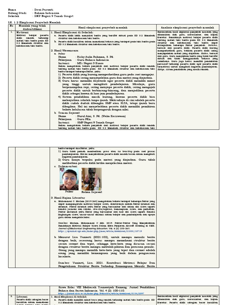 LK. 1.2 Eksplorasi Penyebab Masalah | PDF