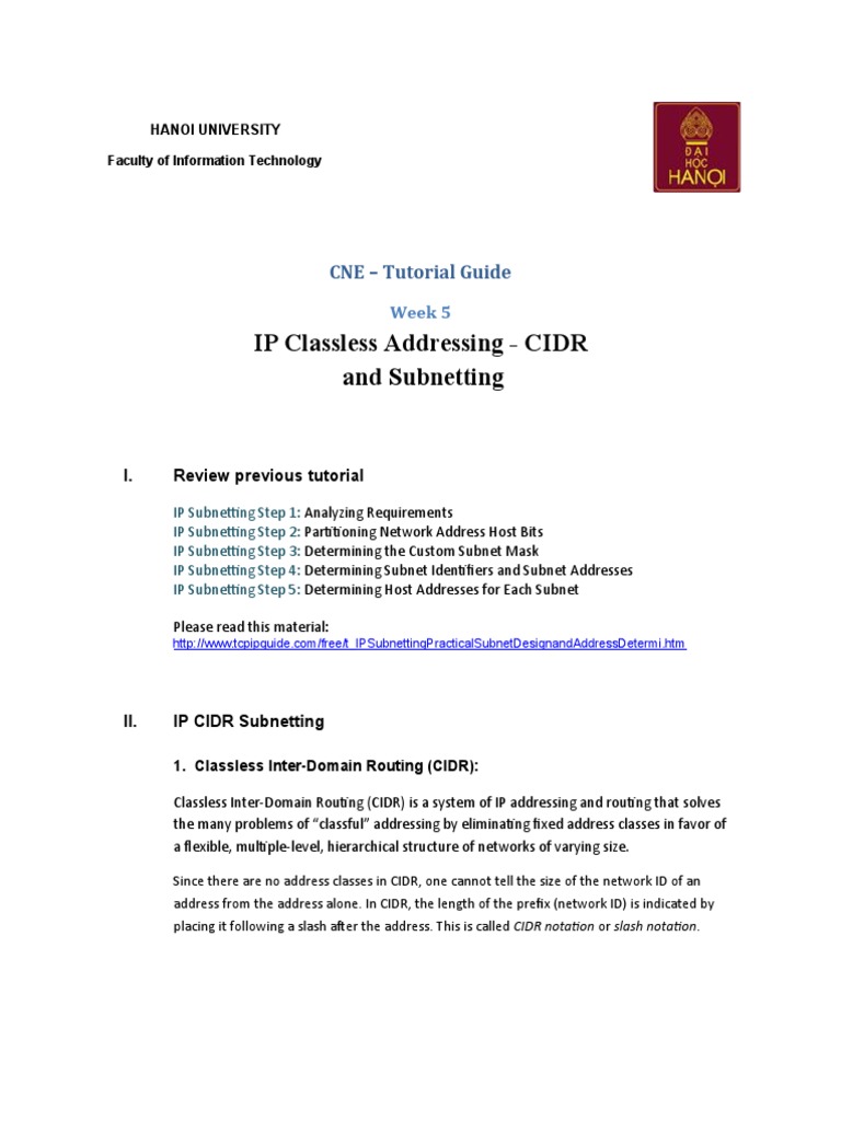CNE Tutorial 05 - CIDR - and - Subnetting | PDF | Network Architecture | Routing