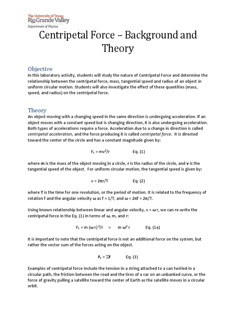 Centripetal Force Lab (Spr2020 Online Version) | PDF | Acceleration | Speed