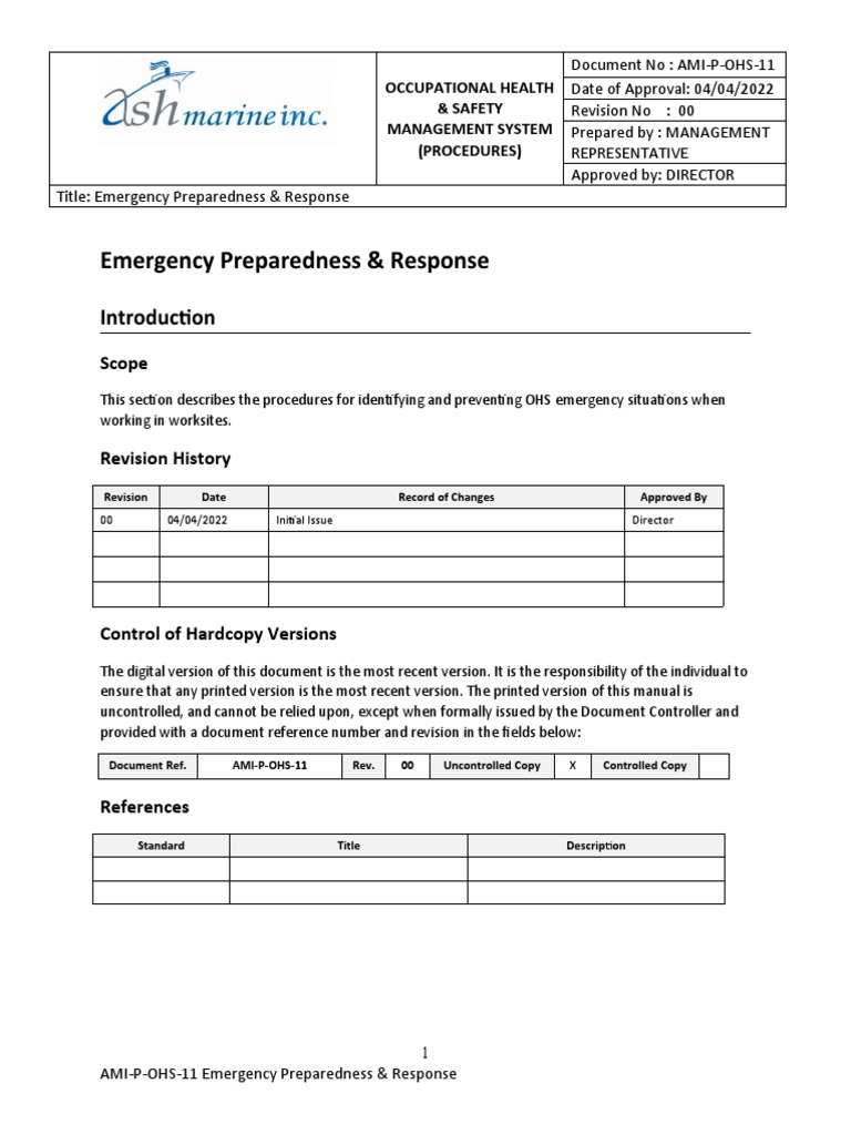AMI-P-OHS-11 Emergency Preparedness & Response | PDF | Occupational ...