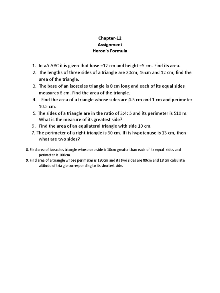 Chapter-12 Assignment Heron's Formula | PDF