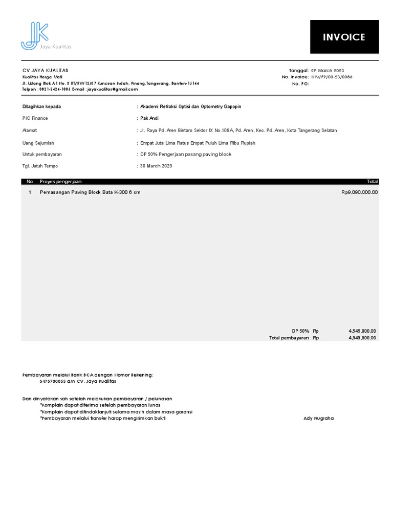 Invoice - Cv. Jaya Kualitas | PDF