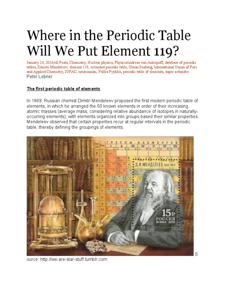 Element 119's Position in the Periodic Table | PDF | Chemical Elements ...