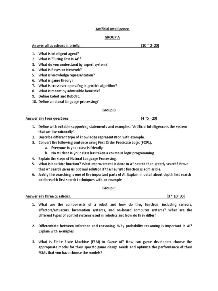 Artificial Intelligence Question Set | PDF | Intelligence (AI) & Semantics | Artificial Intelligence