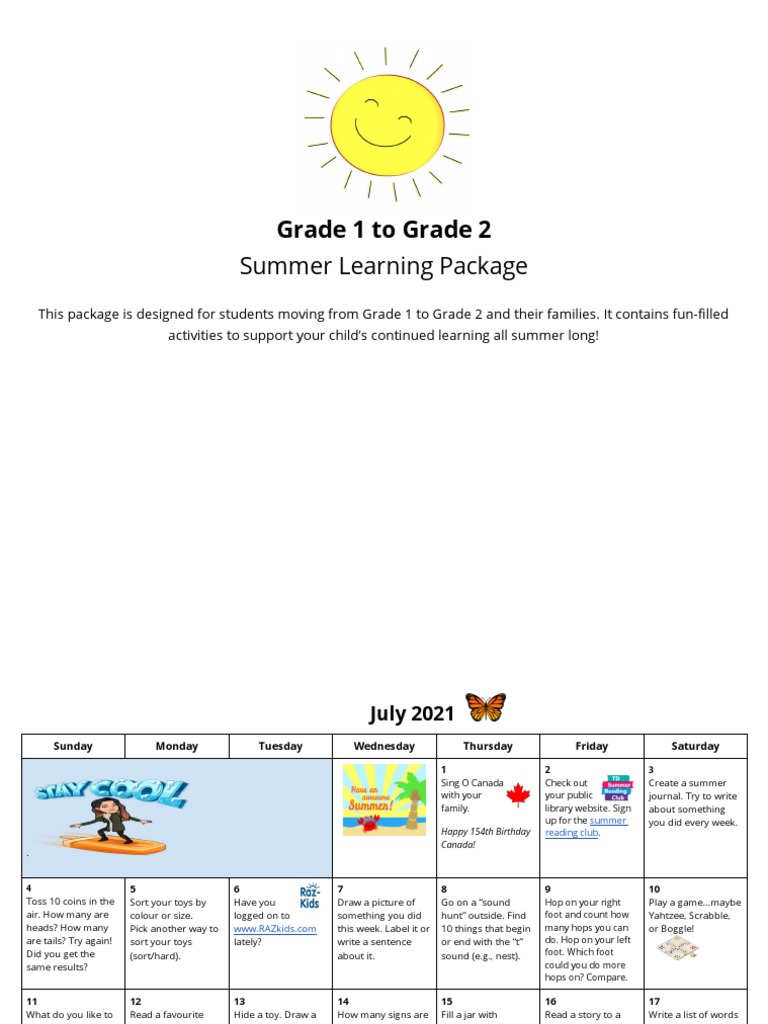 Grade 1 To Grade 2: Summer Learning Package | PDF | Libraries | Literacy