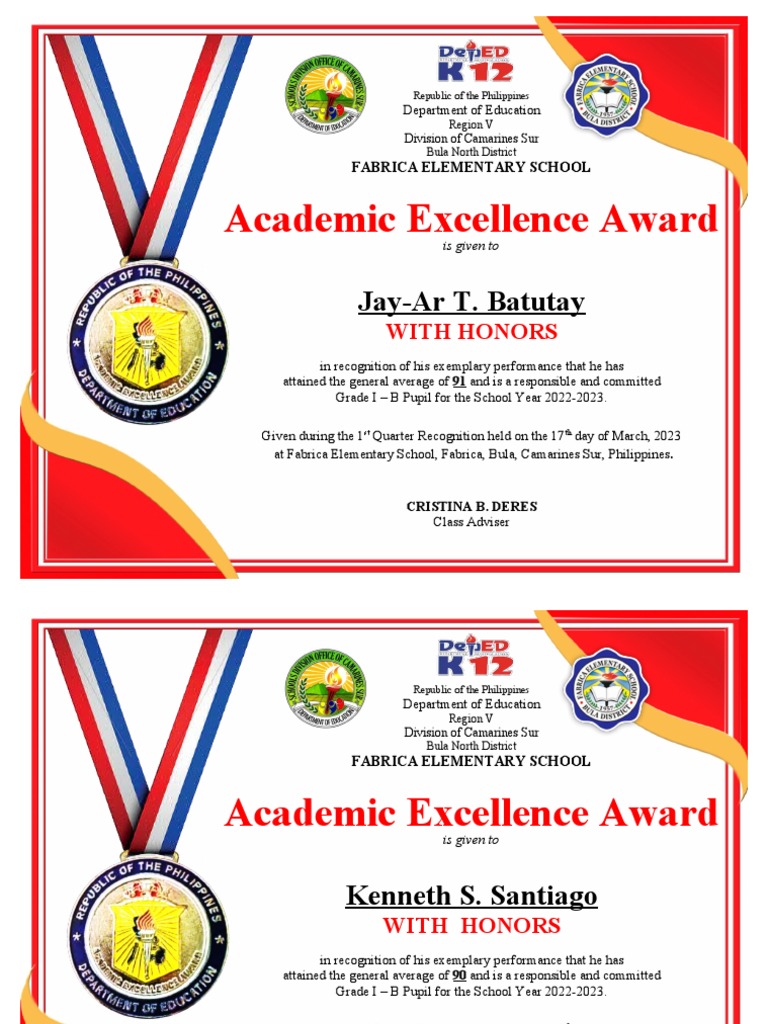 Cert. of Honors G1B | PDF | Philippines