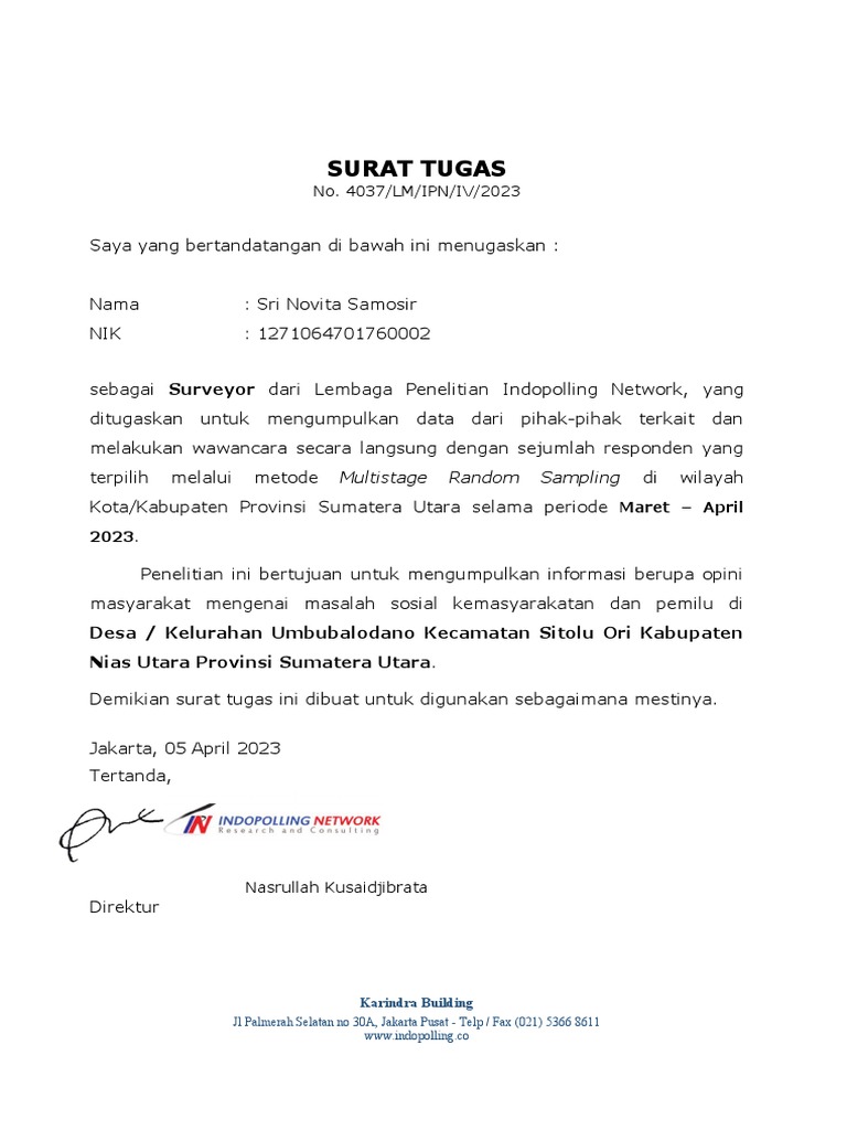 Surat Tugas Survey Lapangan 2023 | PDF