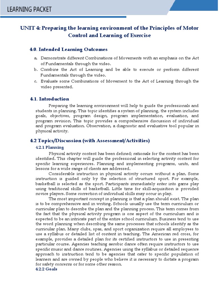 PED 10 Unit 4 Principles of Motor Control | Download Free PDF ...