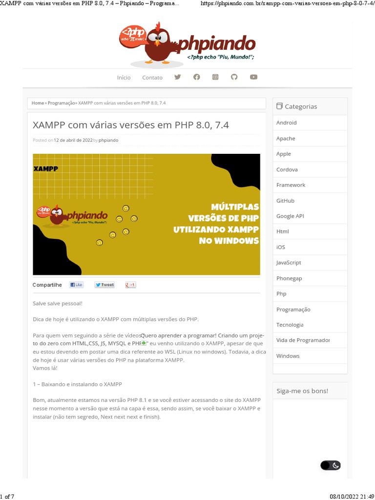Xampp Com Várias Versões Em Php 80 74 Phpiando Programando Um