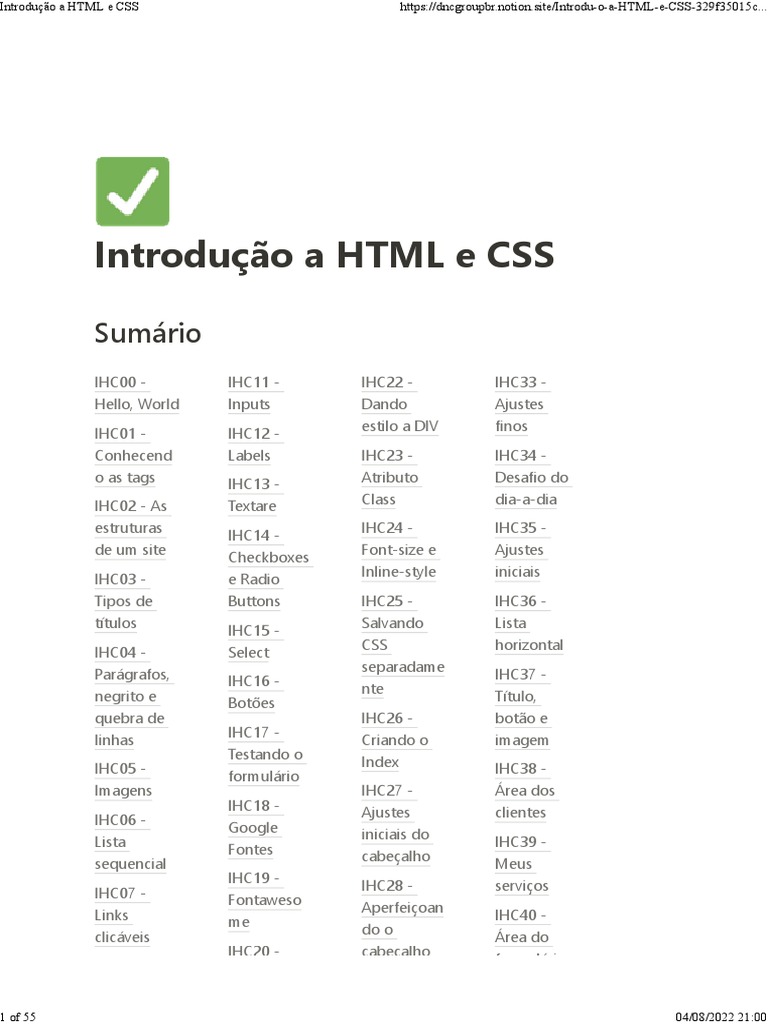 Introdução A HTML e CSS | PDF | Html | Dados Introdução A HTML e CSS | PDF | Html | Dados