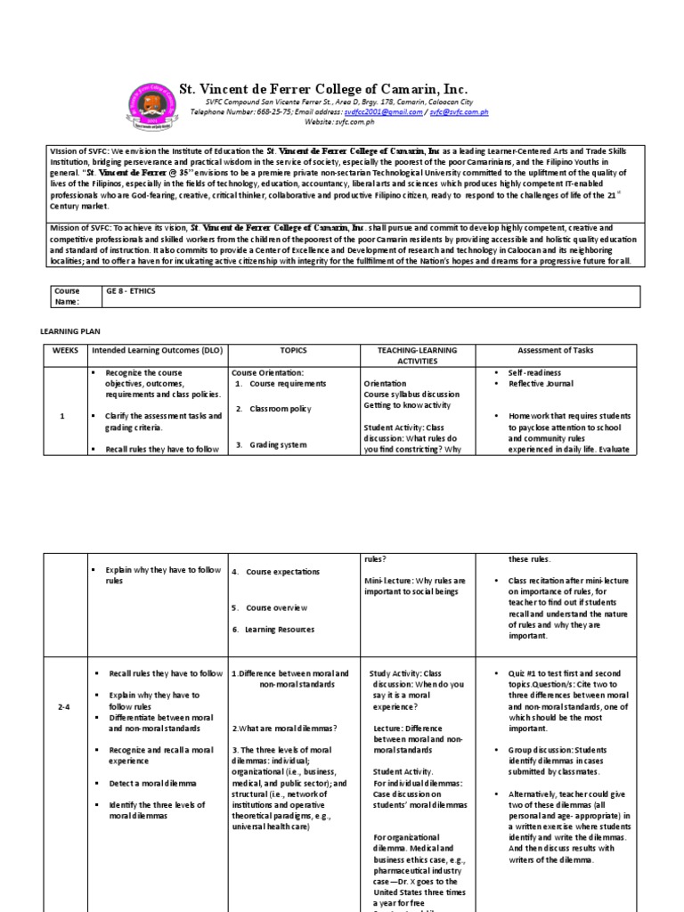 Ethics Syllabus | PDF | Rationality | Virtue Ethics