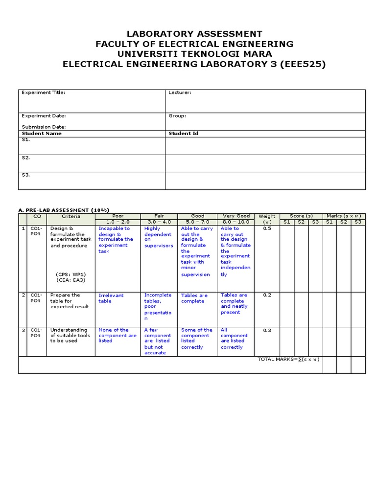Laboratory Assessment Faculty of Electrical Engineering Universiti ...