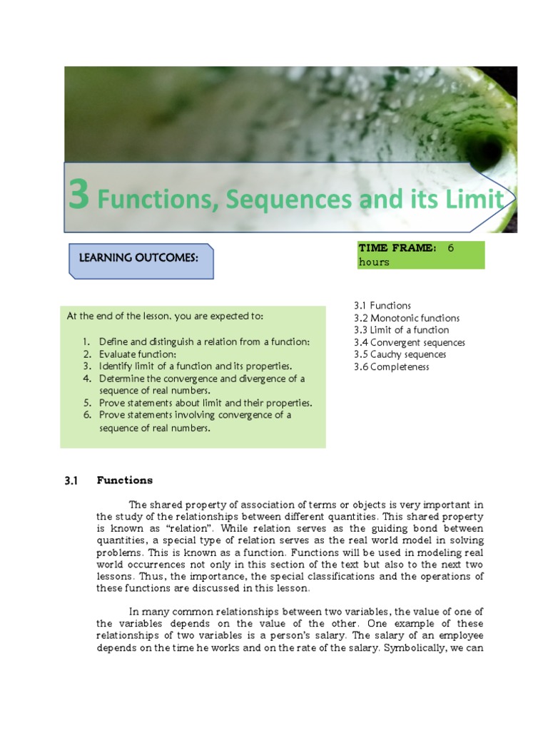 Chapter 3 Functions Sequences And Its Limits Pdf Function Mathematics Monotonic Function 