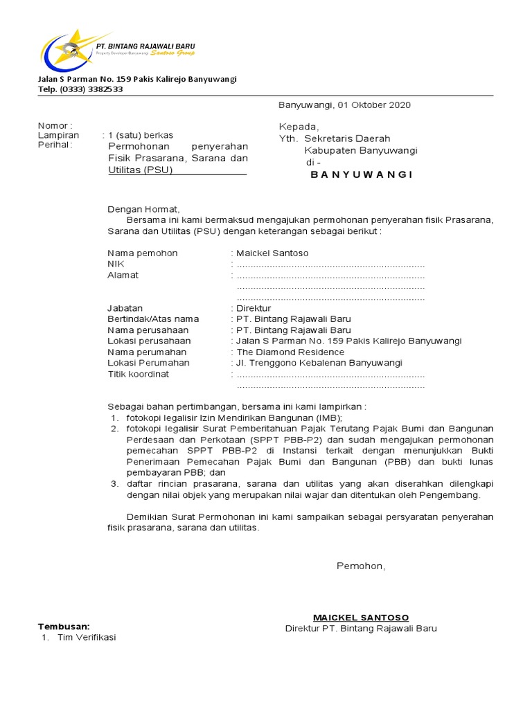 Surat Permohonan Penyerahan Psu | PDF