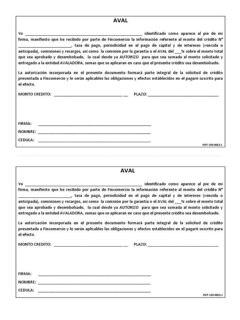 AVAL | PDF | Crédito | Finanzas y administración del dinero