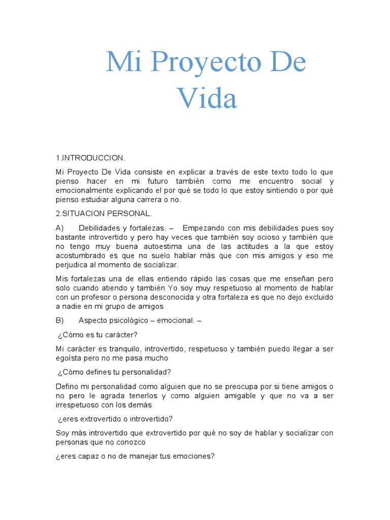 Mi Proyecto de Vida | PDF | Sicología