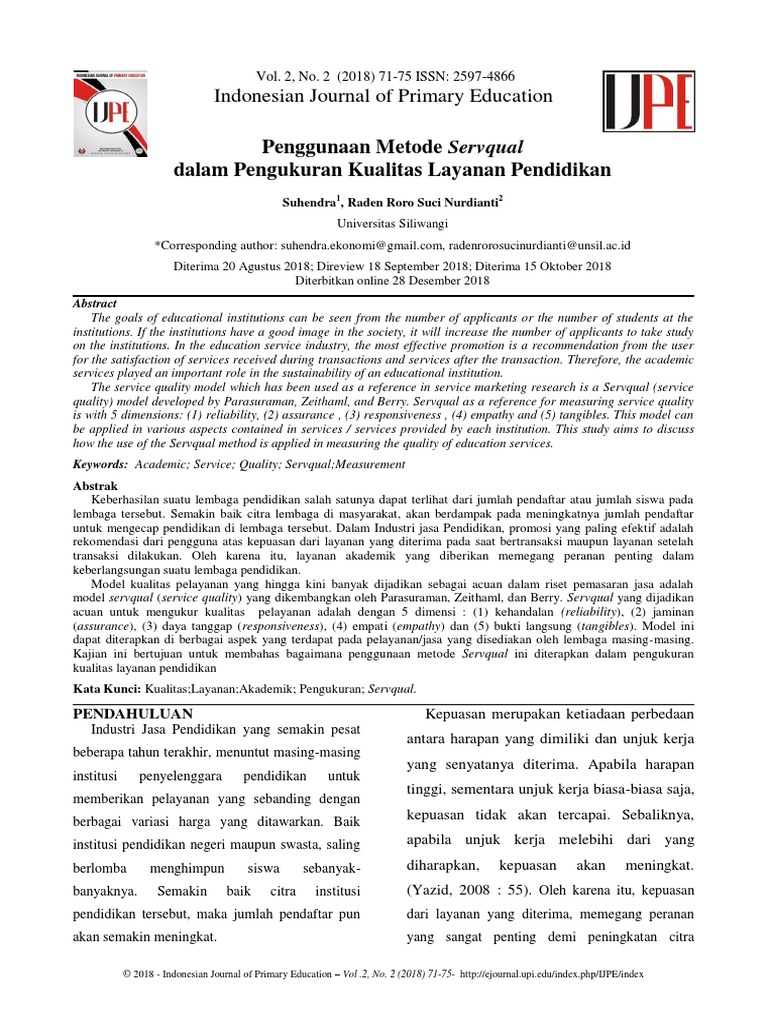 Penggunaan Metode Servqual Dalam Pengukuran Kualitas Layanan Pendidikan | PDF