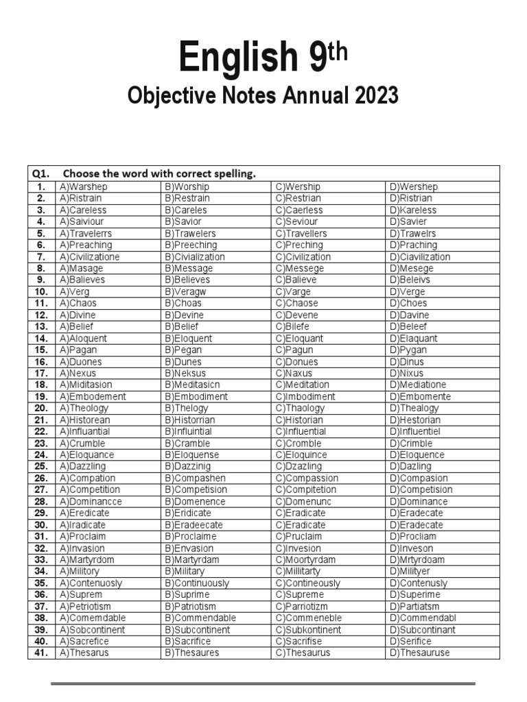 9th Eng Spelling Notes 2023 Pdf Humility Hospice
