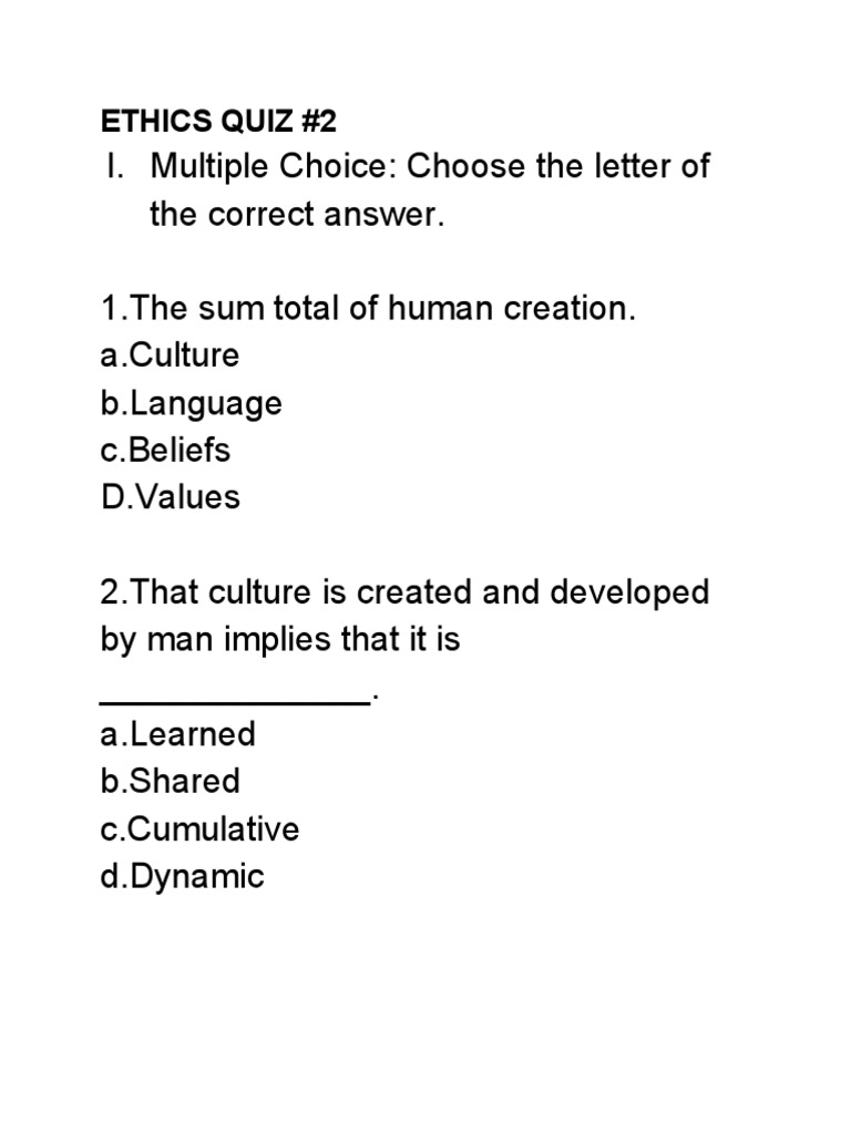 Ethics Quiz 2 Pdf Free Will Reason