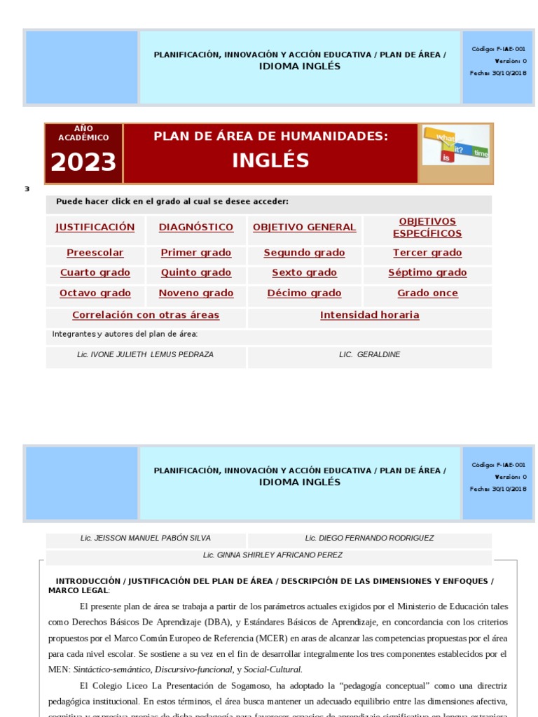 INGLÉS - Malla Curricular Definitiva Ingles 2023 | PDF | Ciencia cognitiva | Cognición