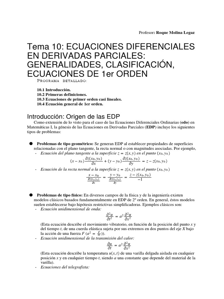 Tema - Introduccion EDP | Descargar gratis PDF | Ecuación diferencial ...