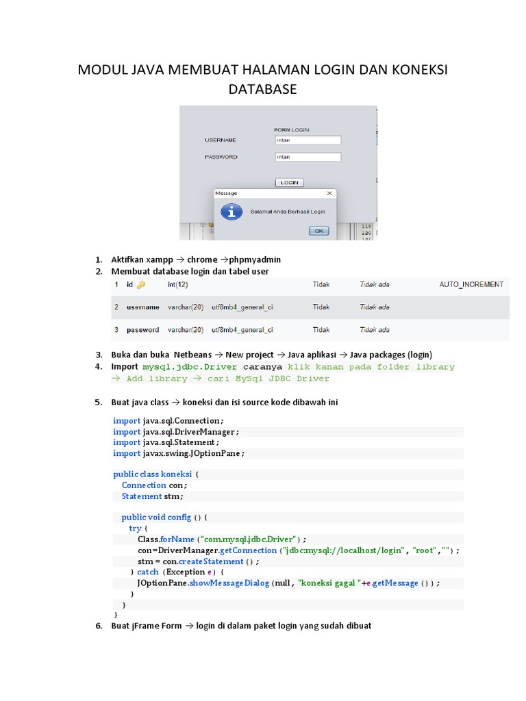 Modul Java Membuat Halaman Login Dan Koneksi Database | PDF | Komputer