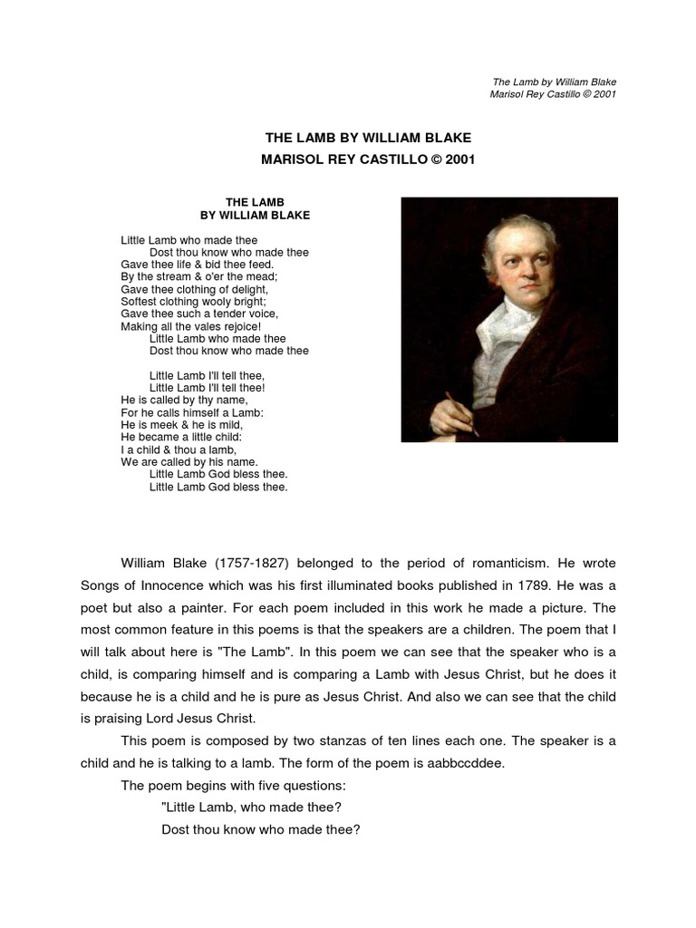 The Lamb by William Blake | PDF | Lamb Of God | Jesus