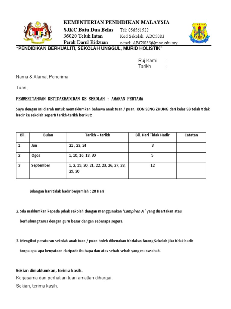 Format Surat Rasmi Terkini Contoh B12 | PDF
