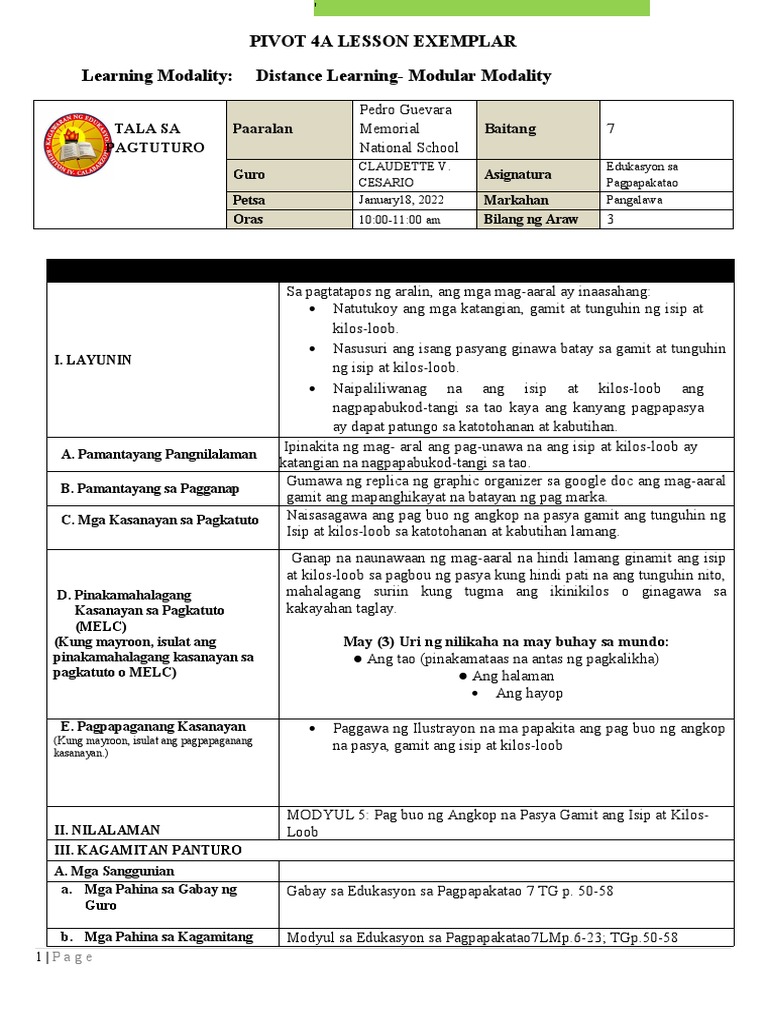 EsP-LESSON-Exemplar-Module5 For COT JAN. 18, 2022 | PDF